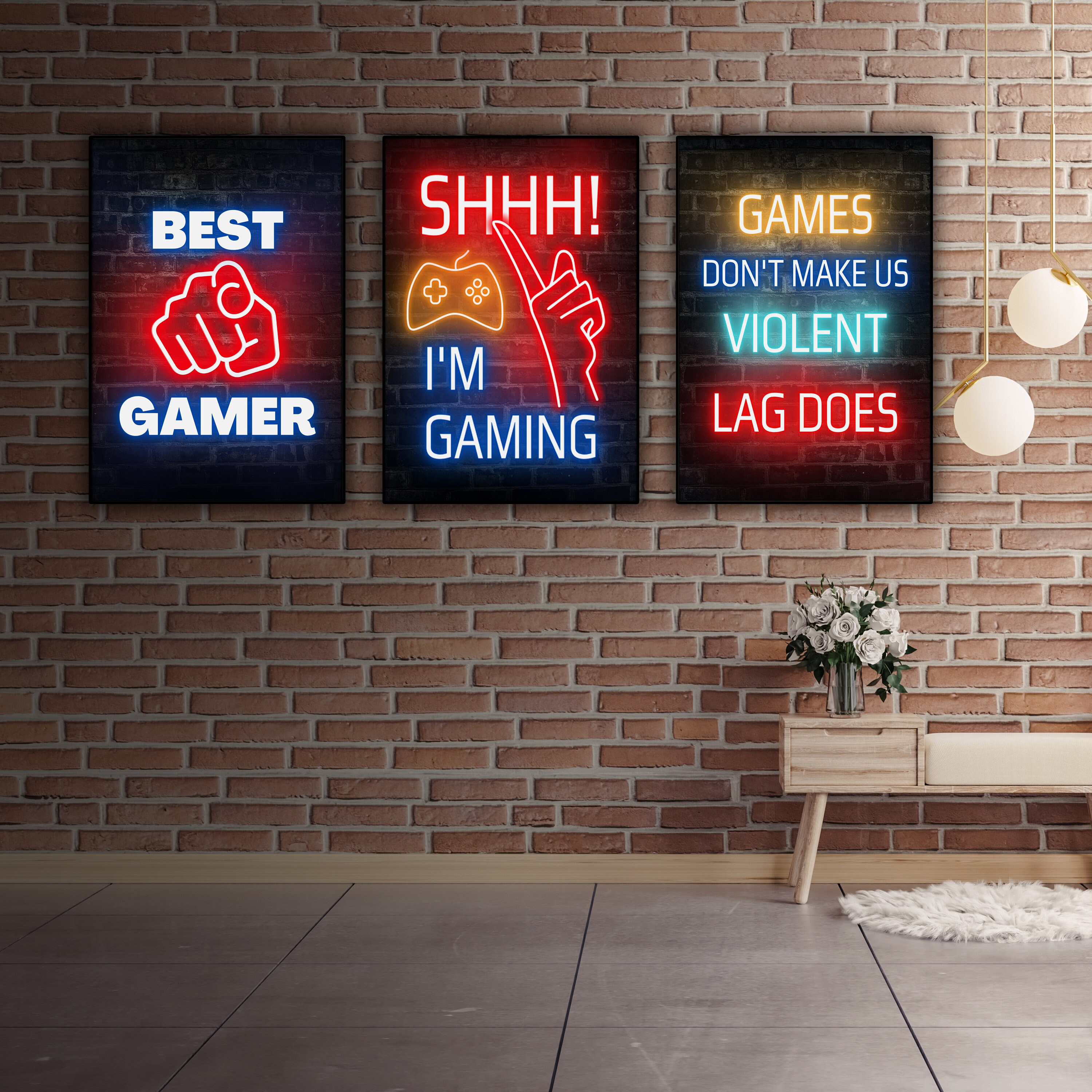 Set of 25 Neon Gaming Wall Poster, Digital Print Wall Art, Game Room ...