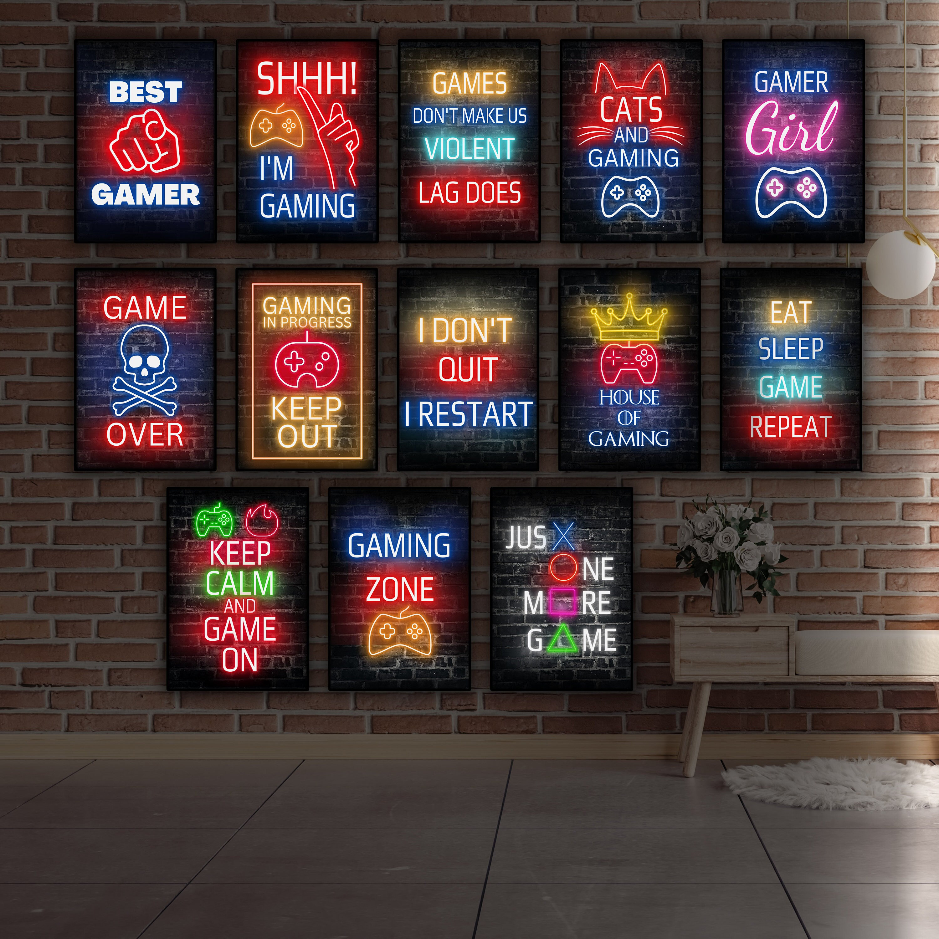 Set of 25 Neon Gaming Wall Poster, Digital Print Wall Art, Game Room ...