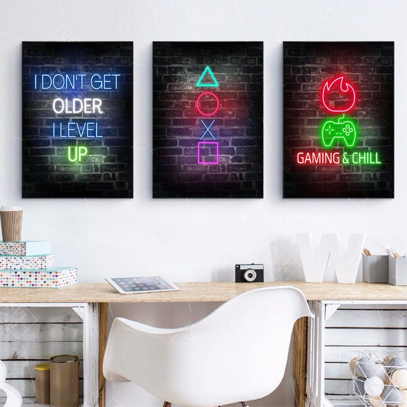 Set of 25 Neon Gaming Wall Poster, Digital Print Wall Art, Game Room ...