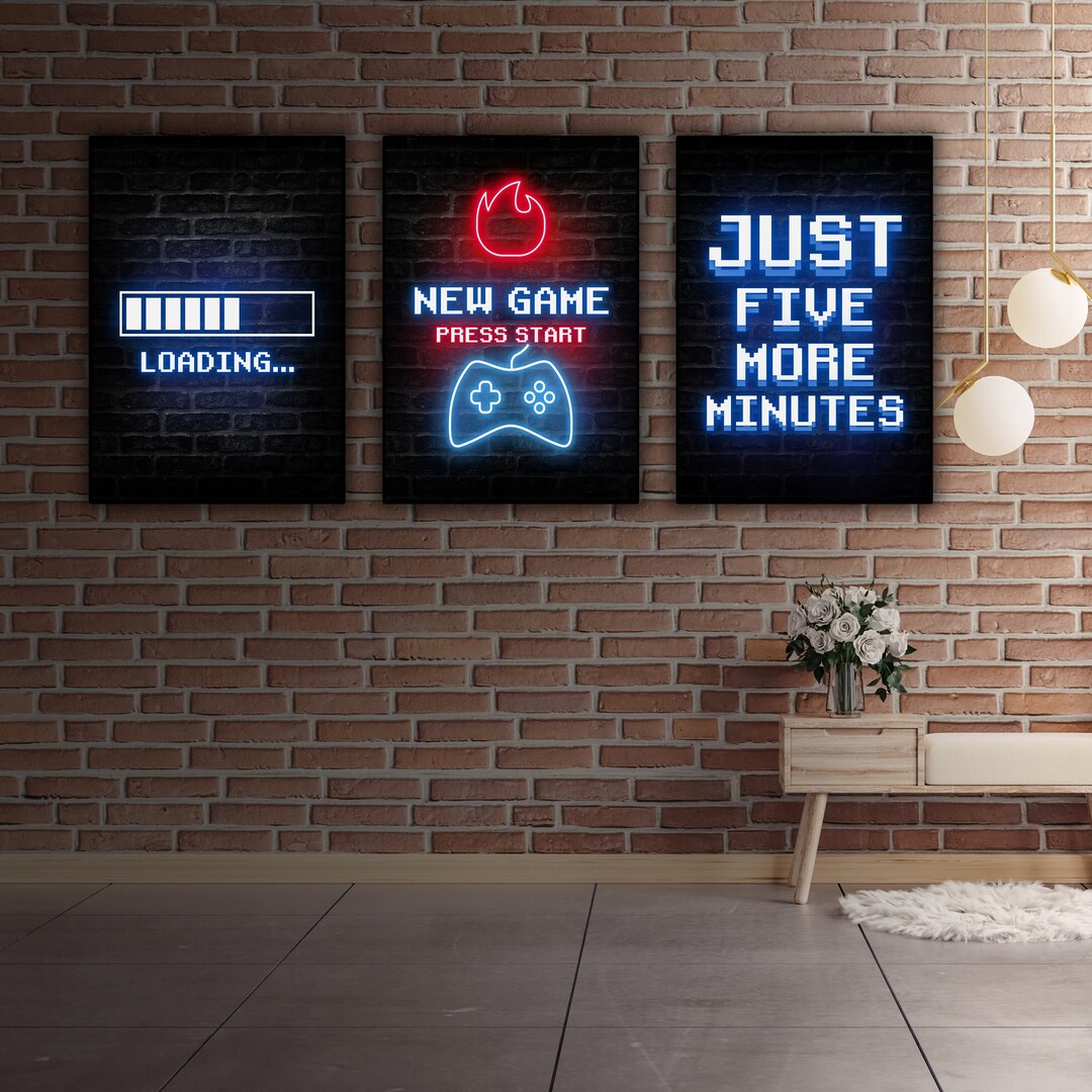 Set of 3 Neon Gaming Wall Art, Printable Gaming Posters, Digital Print ...