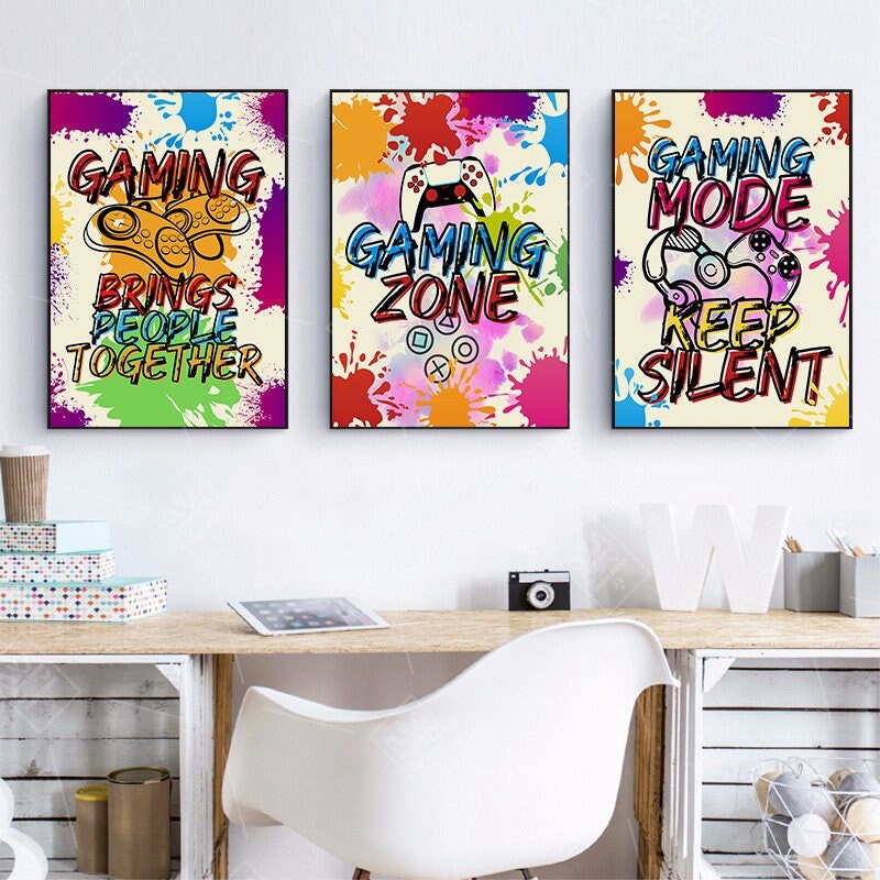 Gaming Brings People Together, Set of 3 Gaming Wall Posters, Digital ...