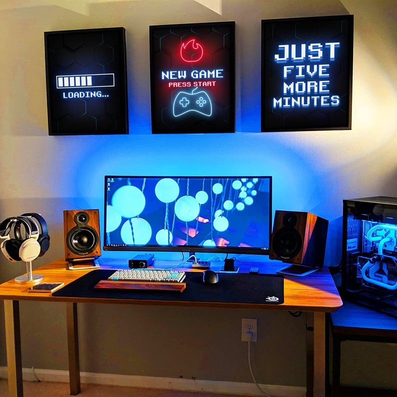 Set of 3 Neon Gaming Poster, Gaming Digital Print Wall Art, Video Game ...
