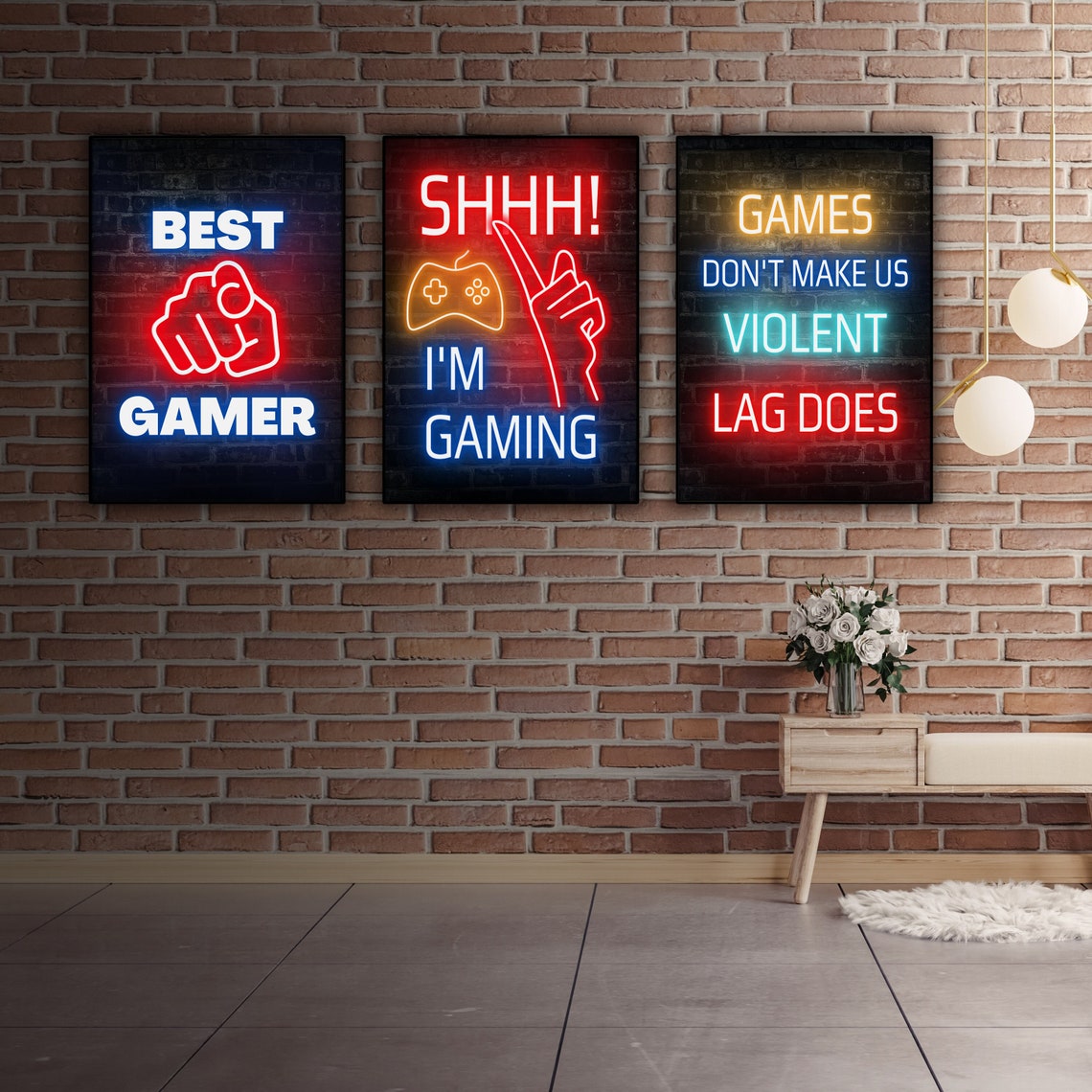 Set of 3 Neon Gaming Poster Digital Print Video Game Poster - Etsy