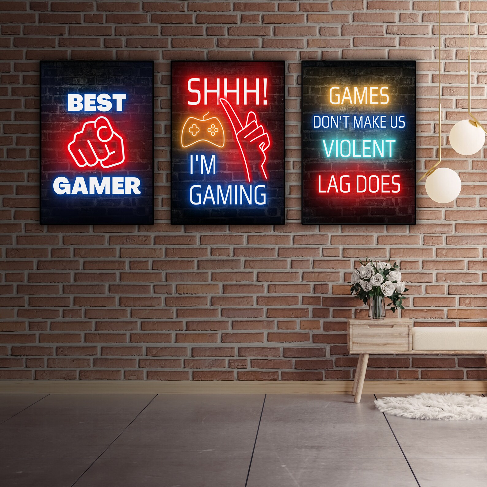 Set of 3 Neon Gaming Poster, Digital Print Video Game Poster, Printable ...