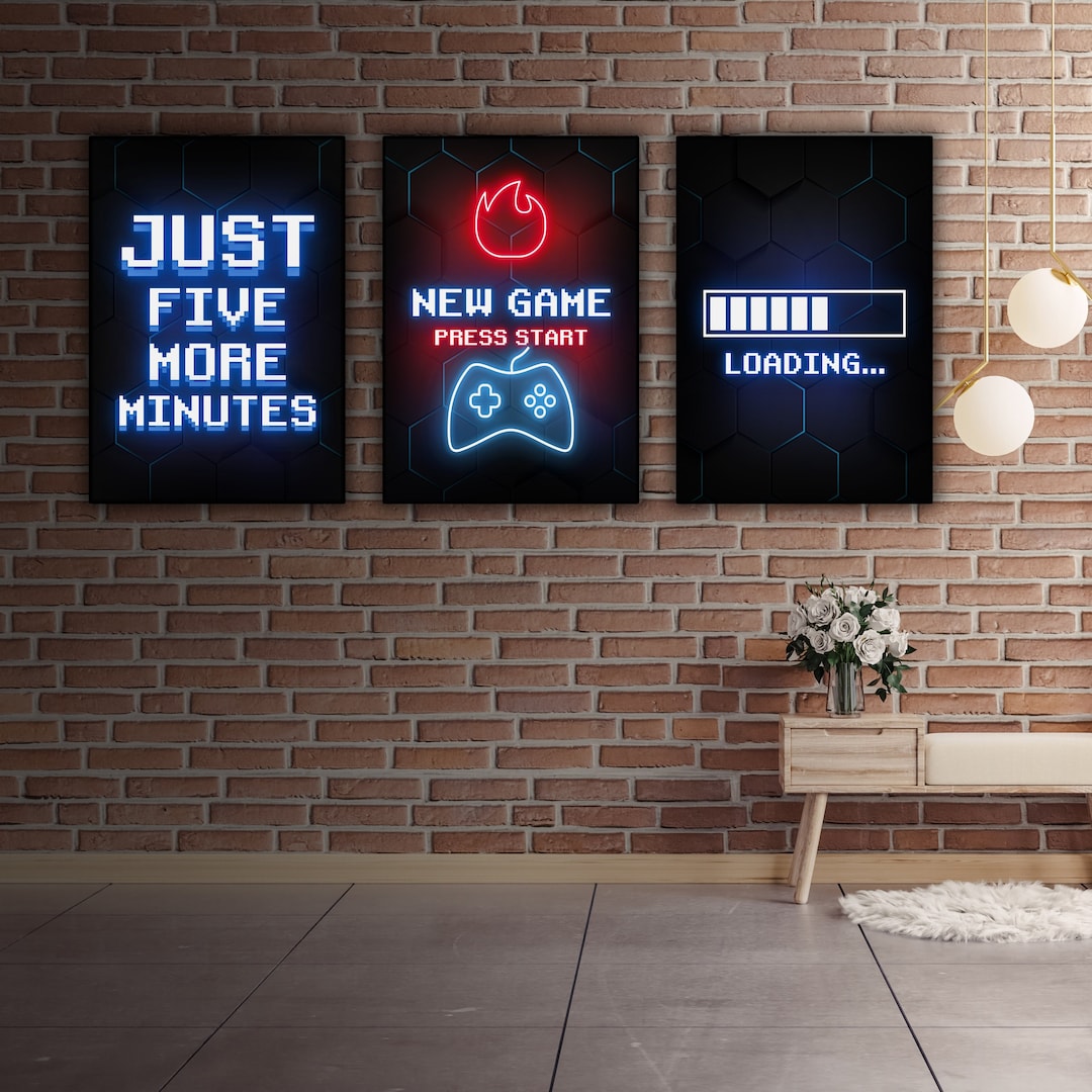 Set of 3 Neon Gaming Poster, Gaming Digital Print Wall Art, Video Game ...
