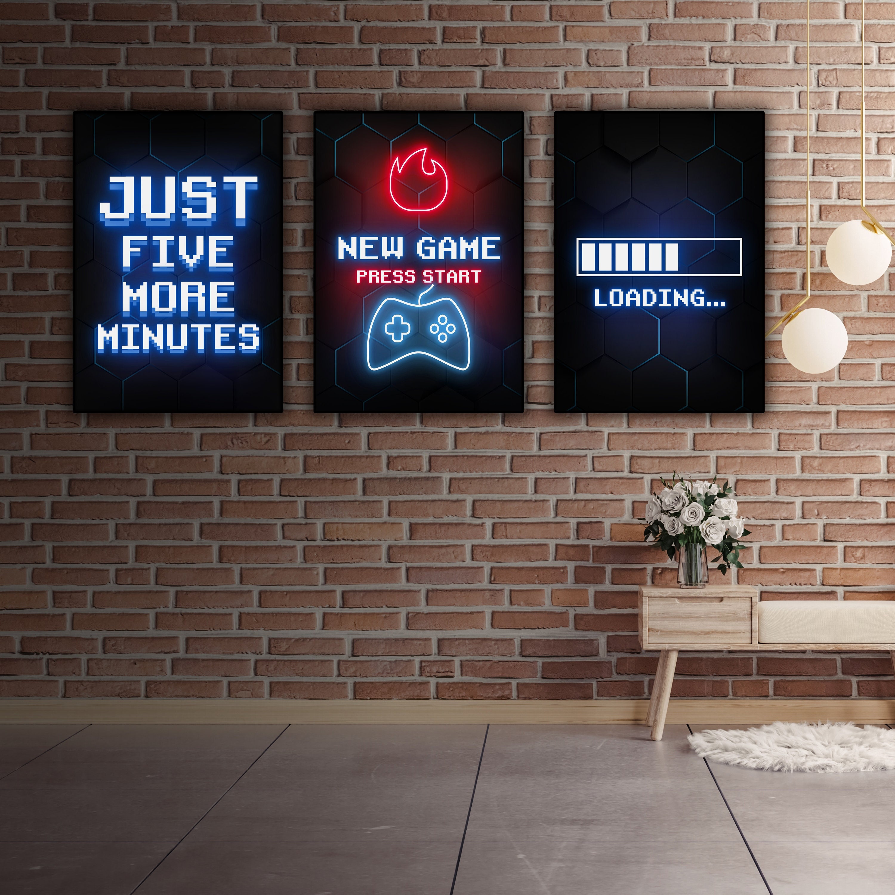 Set of 3 Neon Gaming Poster, Gaming Digital Print Wall Art, Video Game ...