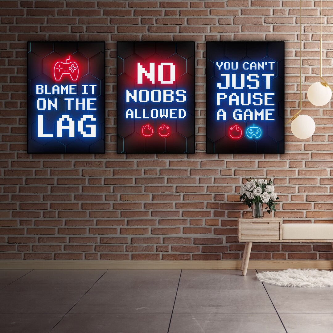 3er Set Neon Gaming Poster, Gaming Digital Print Wandkunst, Videospiel ...