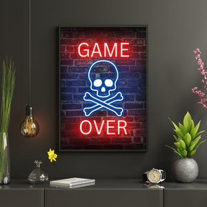 Game Over Neon Gaming Poster, Digital Print Video Game Wall Art ...
