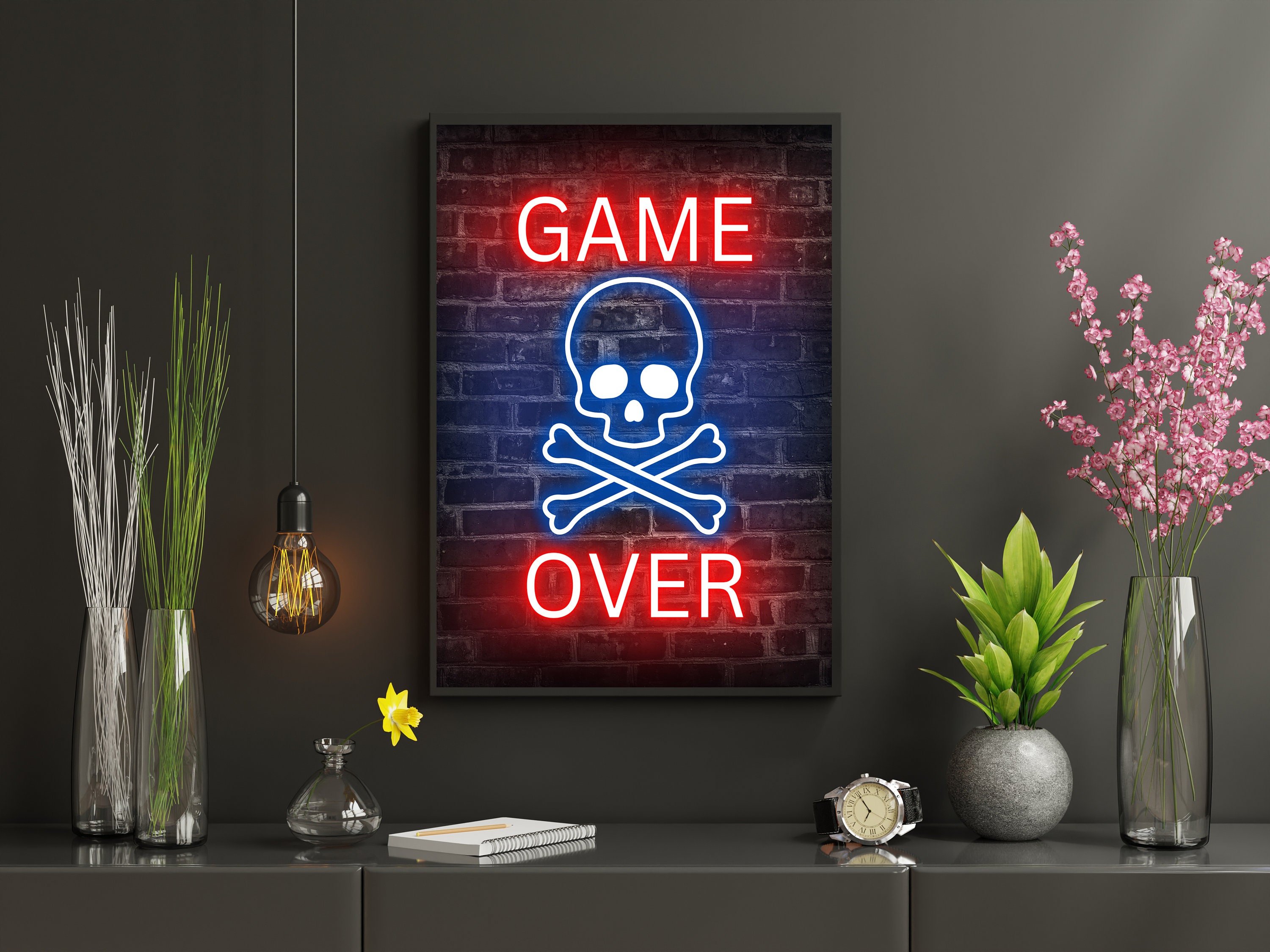 Game Over Neon Gaming Poster Digital Print Video Game Wall - Etsy