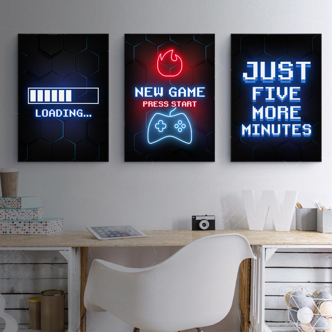 Set of 3 Neon Gaming Poster, Gaming Digital Print Wall Art, Video Game ...