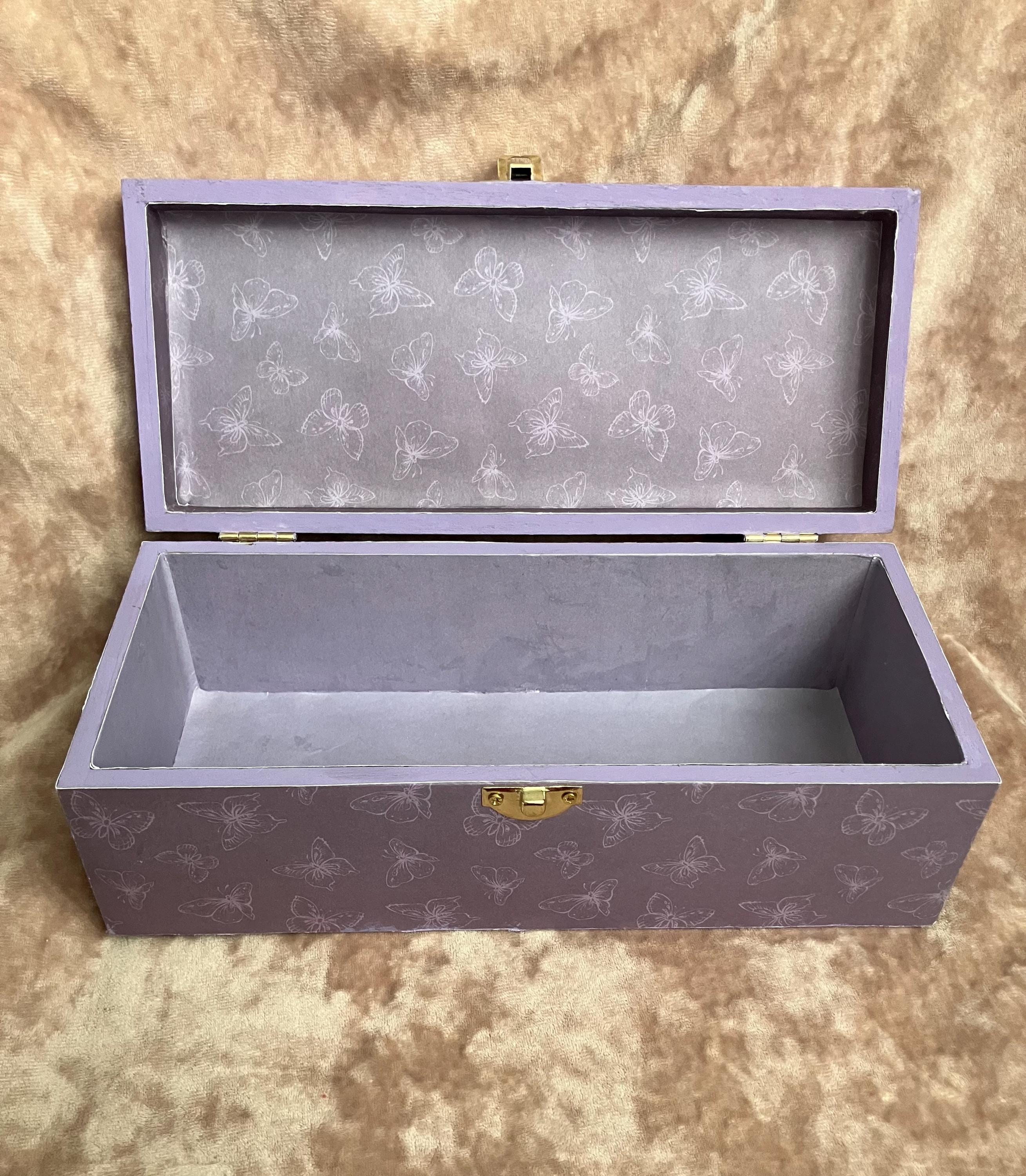 Lilac Purple Rectangle Storage Box. Hand Painted Top With Gem Flowers ...