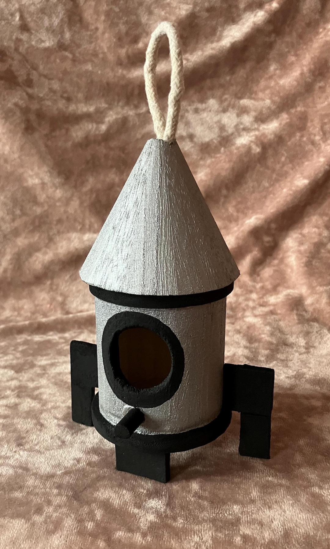 Birdhouse Handcrafted in the Style of a Silver Space Rocket. Gift for ...