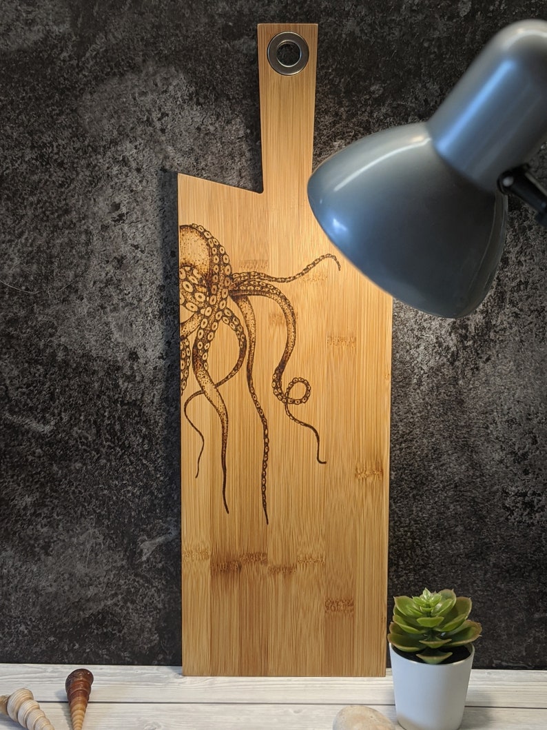 Octopus Wood Bamboo Platter Chopping Board Personalised | Etsy