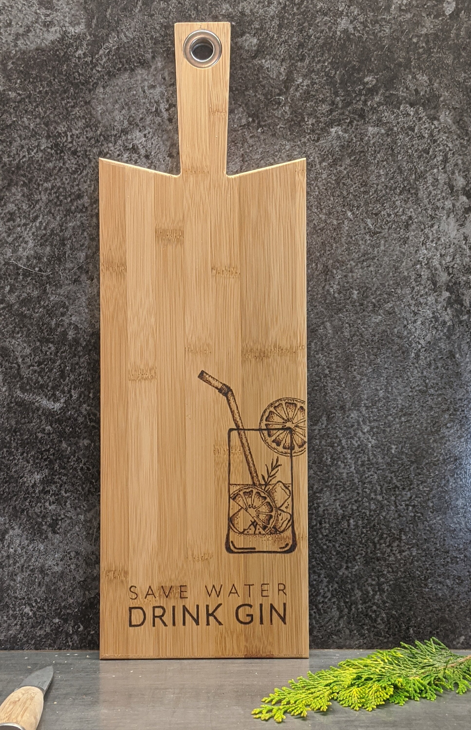 Gin Drink | Wood Bamboo Platter Chopping Board | Custom | Wood Burnt ...