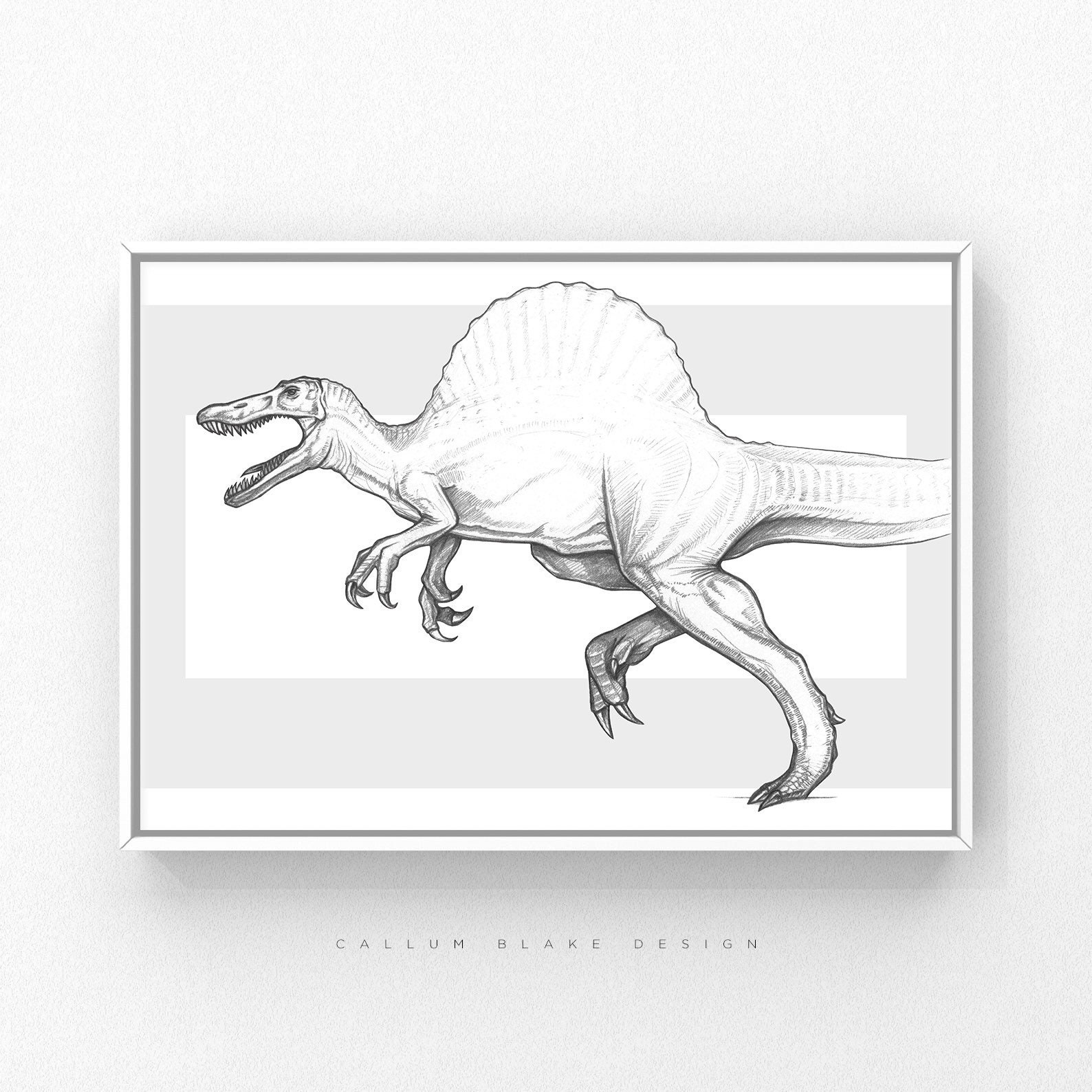 Dinosaur Poster Print A4 Spinosaurus Kids Animal Drawing | Etsy