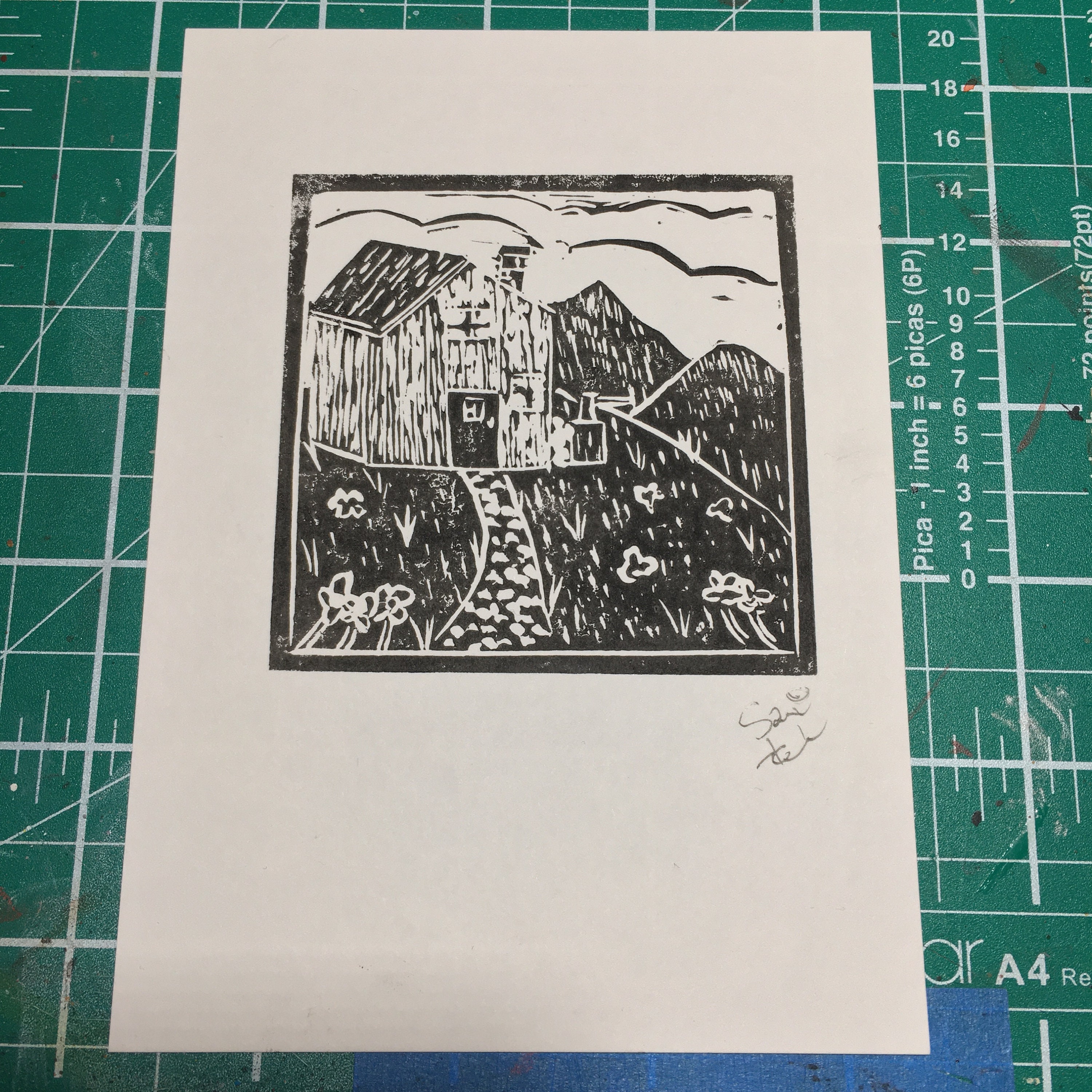 The Mountain Cabin A6 Linocut Print of a Cottage in the | Etsy