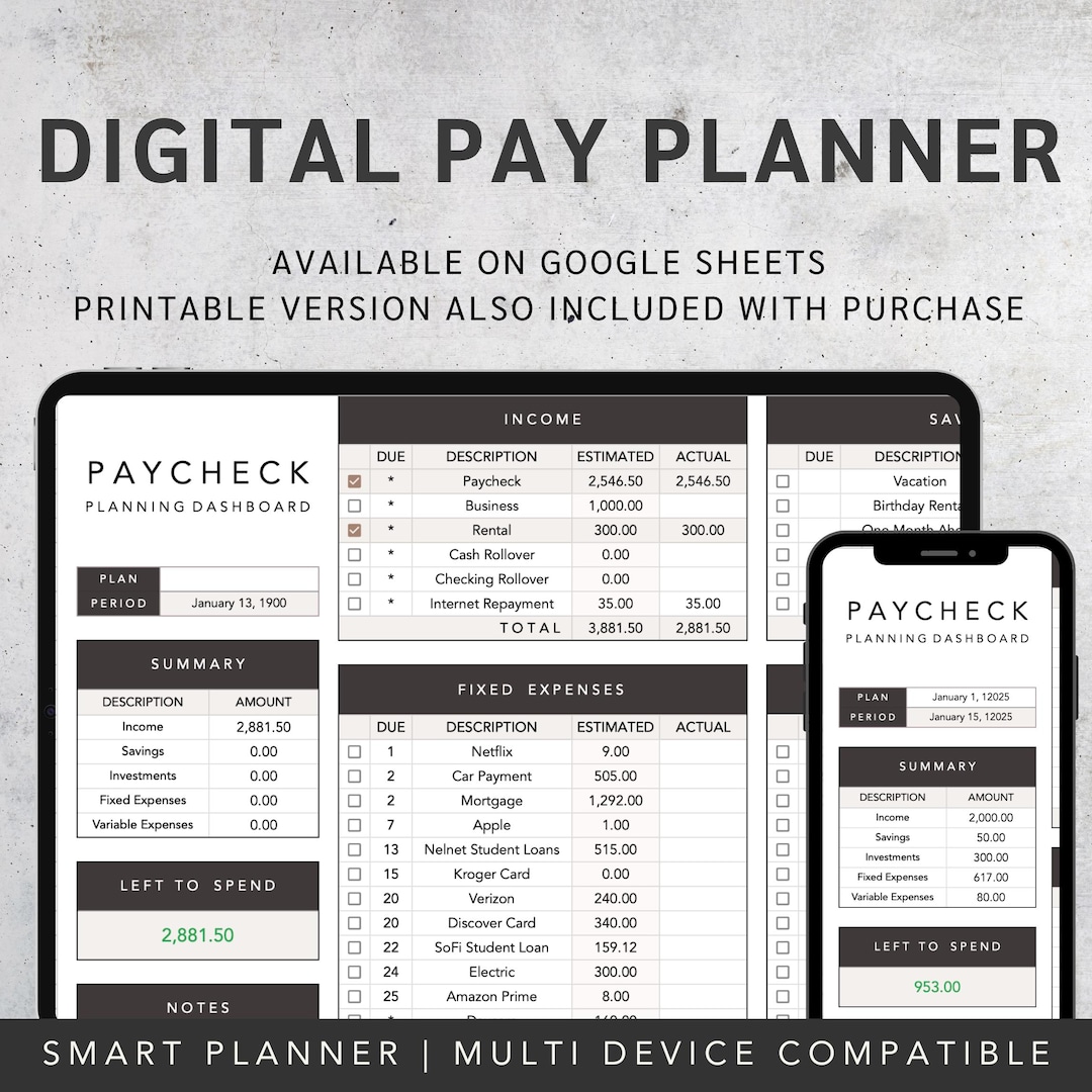 Plan My Paycheck Digital Template, Paycheck Planner, Reusable Budgeting ...