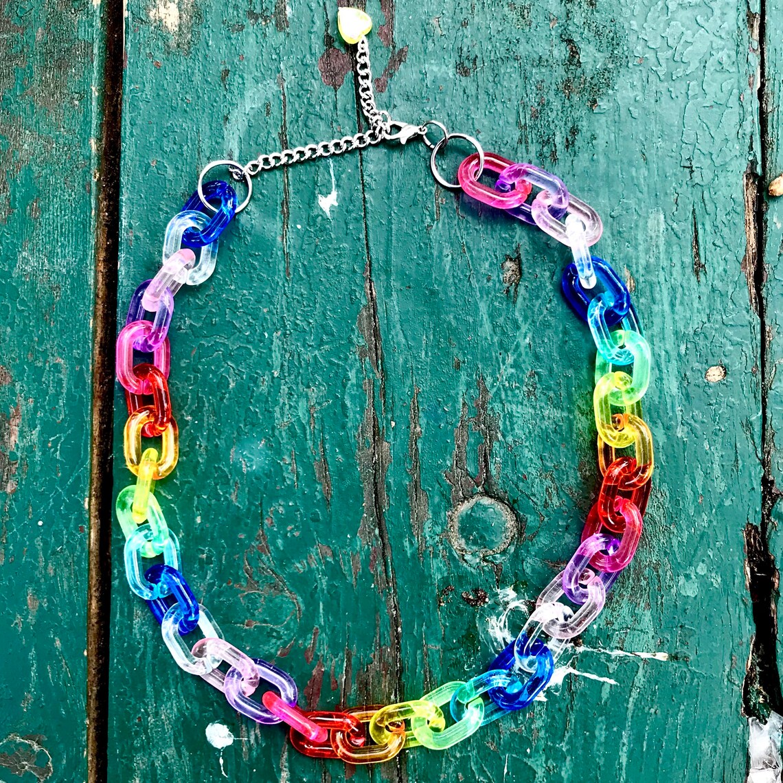 Colorful Chain Necklace Acrylic Chain Choker Rainbow | Etsy