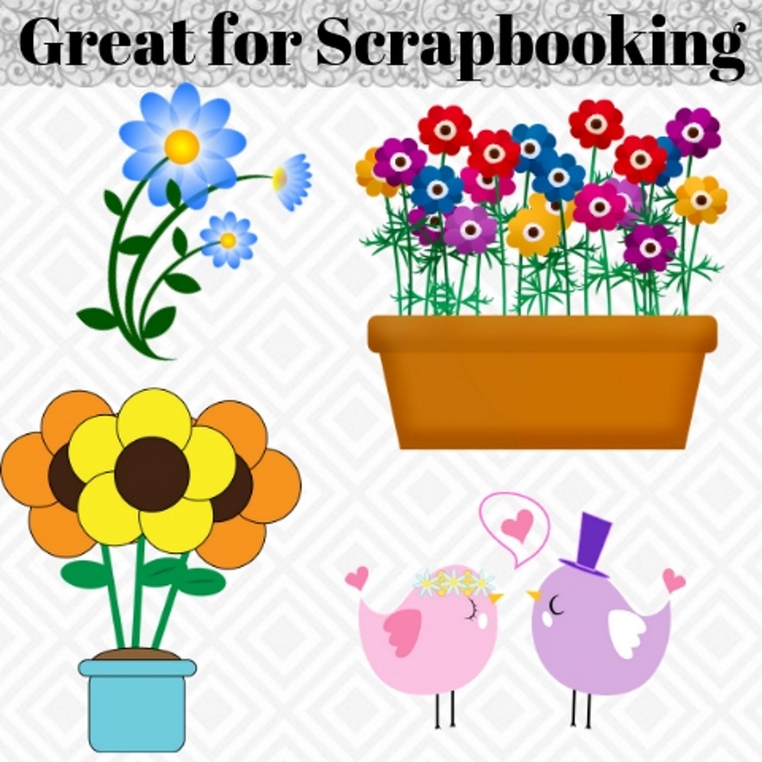 26 Spring Time Clipart Set for Personal & Commercial Use. Flower, Bird ...