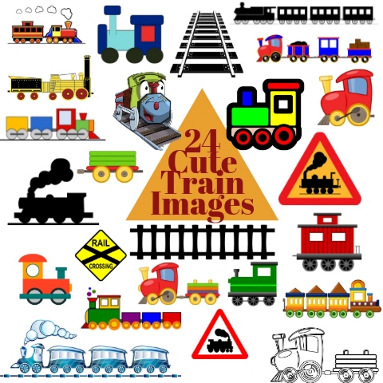 25 Cute Train Image Clipart Set With UNLIMITED Personal & Commercial ...