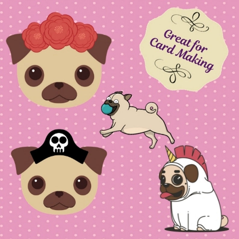 16 Cute Pug Puppy Clipart Set for Personal & Commercial Use. Pugs Clip ...