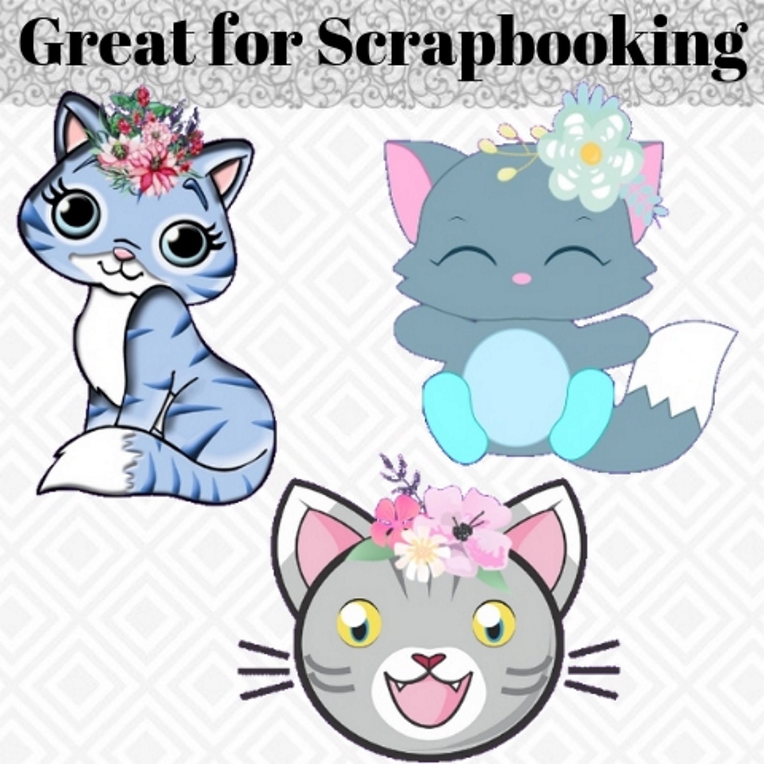 16 Cute Cat Clipart Set for Personal & Commercial Use. Kitten Clip Art ...
