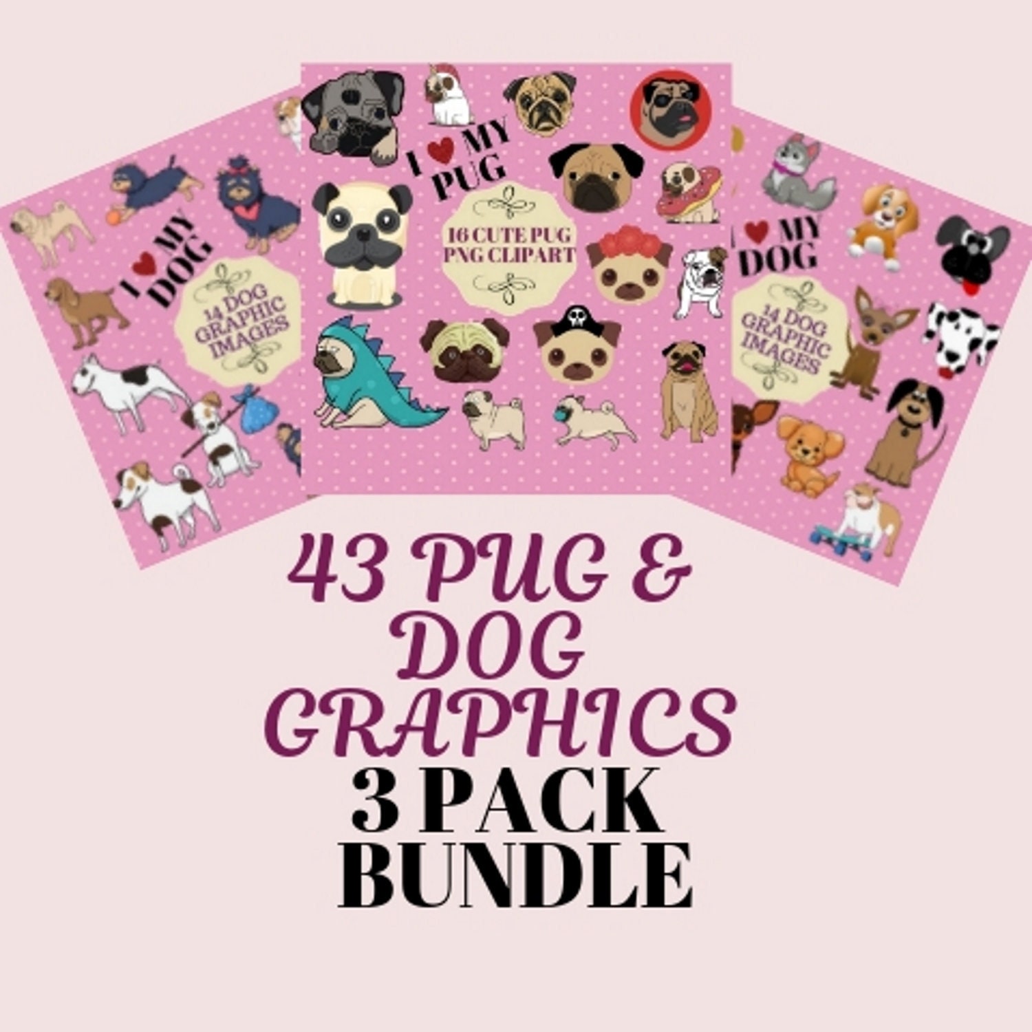 43 Cute Pug Dog Clipart Set for Personal & Commercial Use. Pugs Dogs ...
