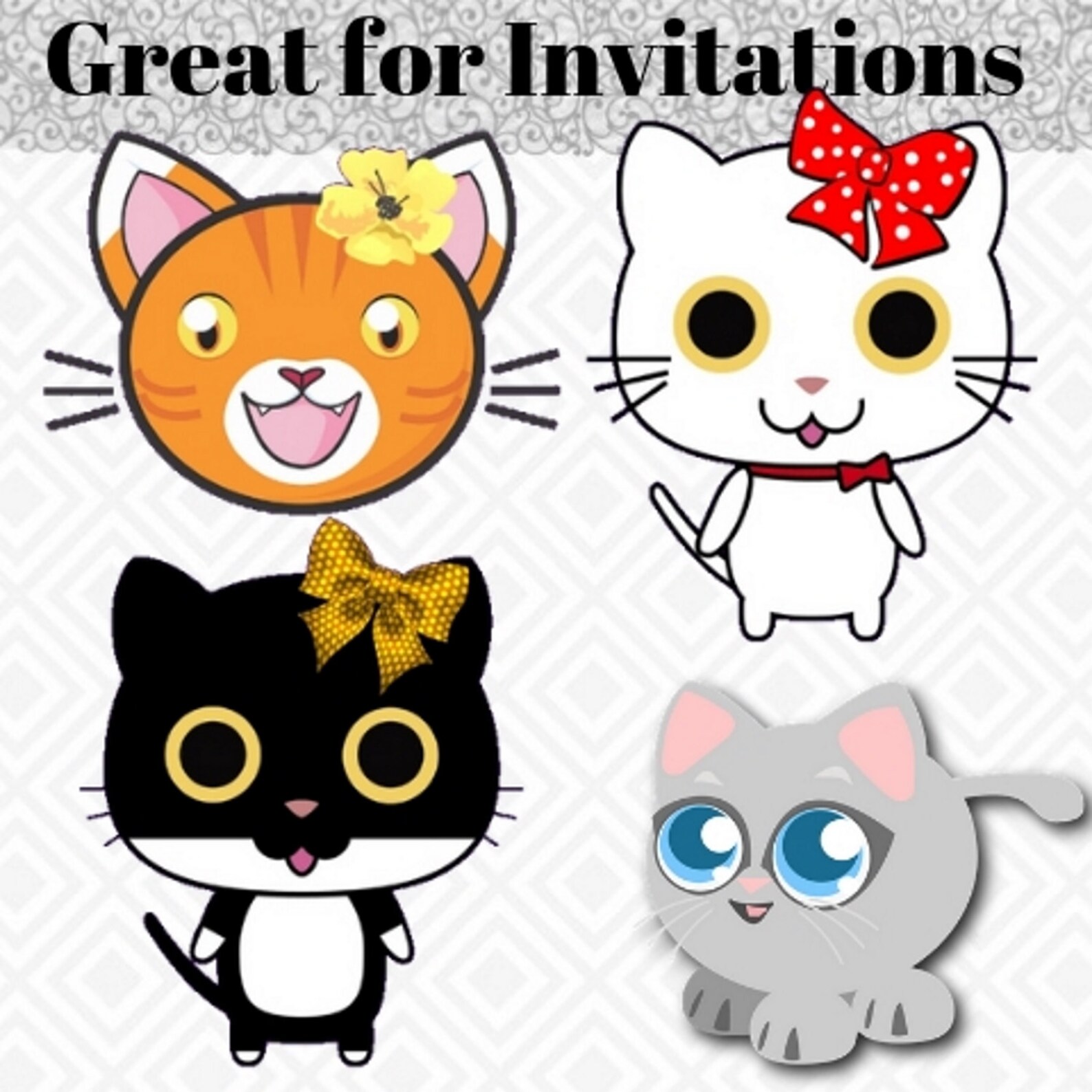 16 Cute Cat Clipart Set for Personal & Commercial Use. Kitten Clip Art ...