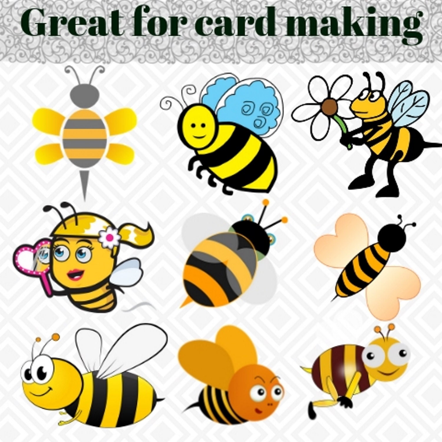 24 Bumble Bee Clipart PNG Images PLUS 2 Digital Papers for Personal ...