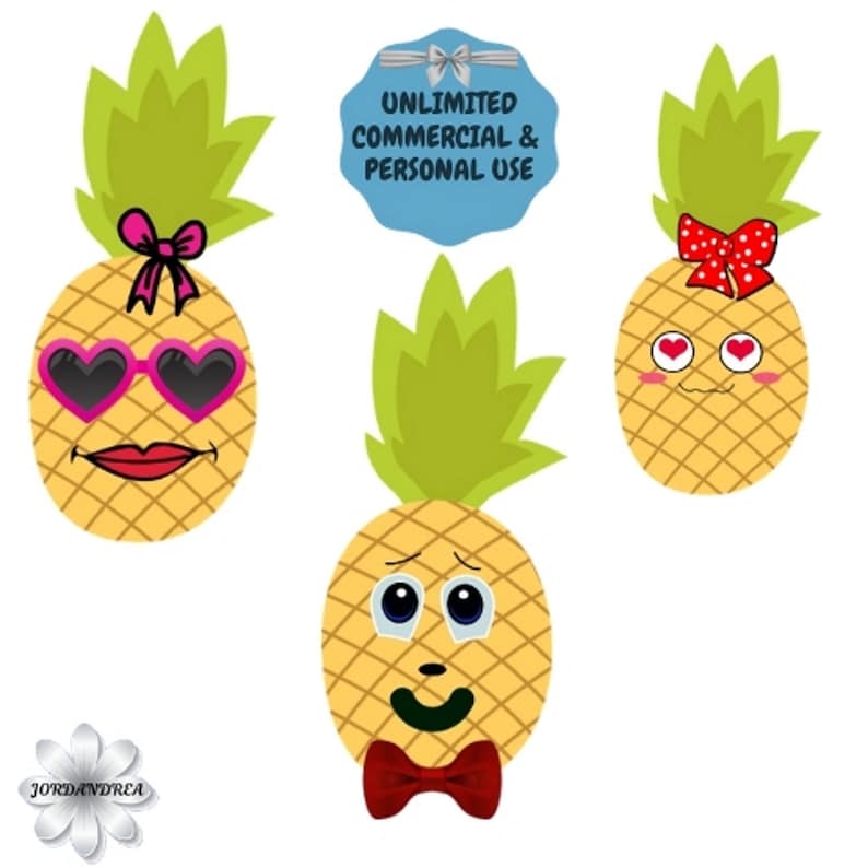 12 Cute Pineapples PNG Image Clipart Set With UNLIMITED Personal ...