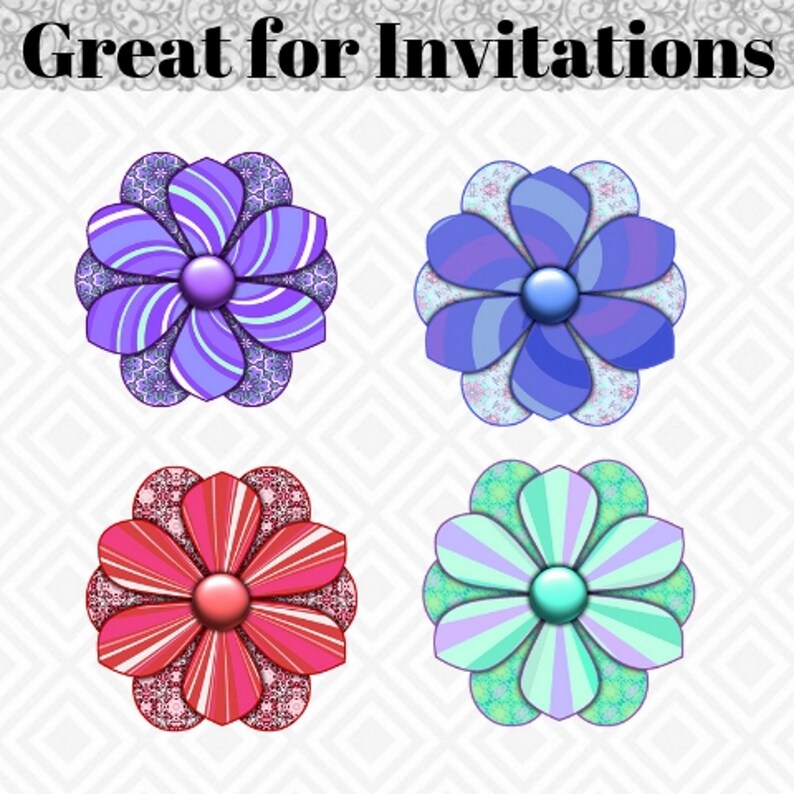 14 Pretty Flower Clipart Set for Personal & Commercial Use. Floral ...