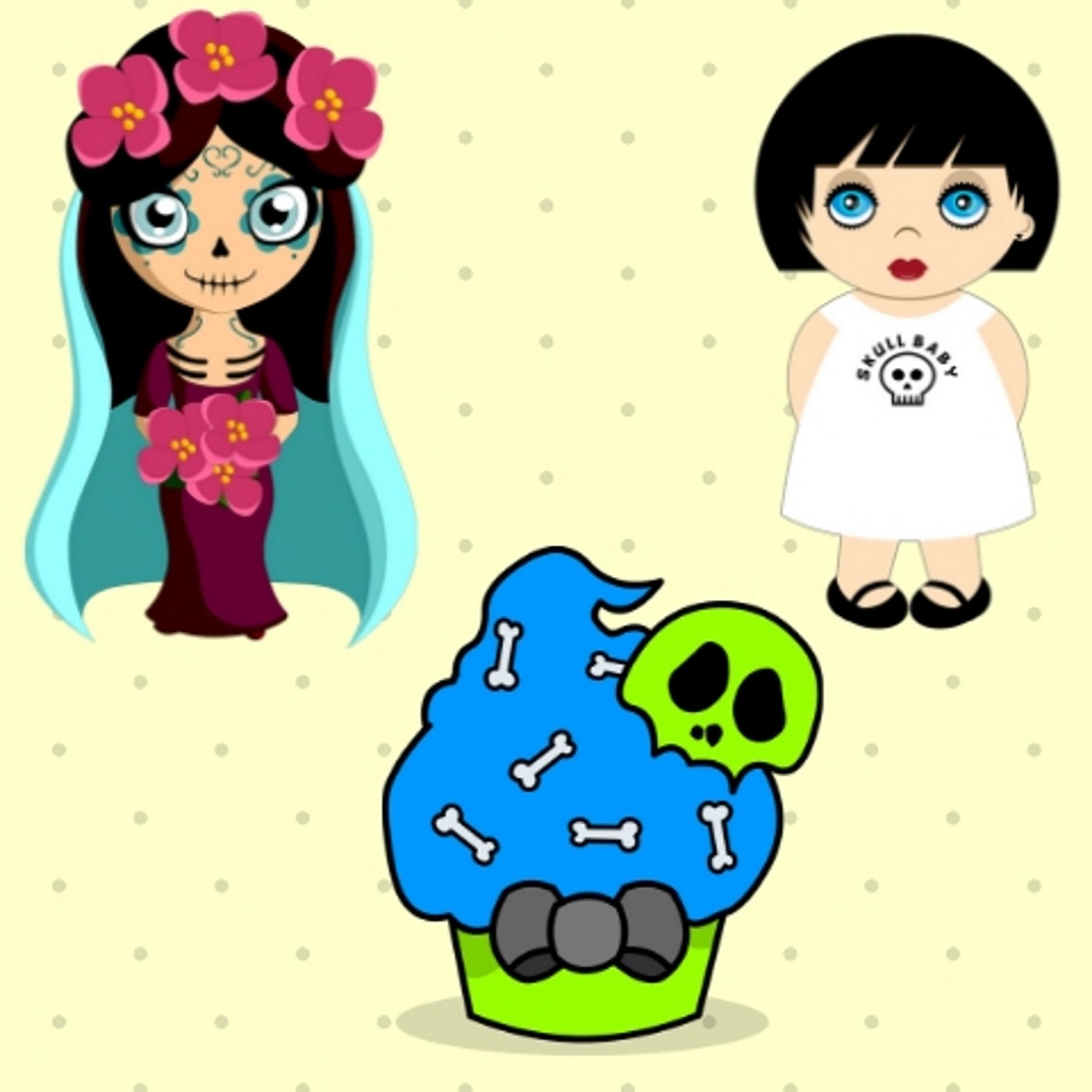 10 Cute Day of the Dead Skull clipart set for Personal & | Etsy