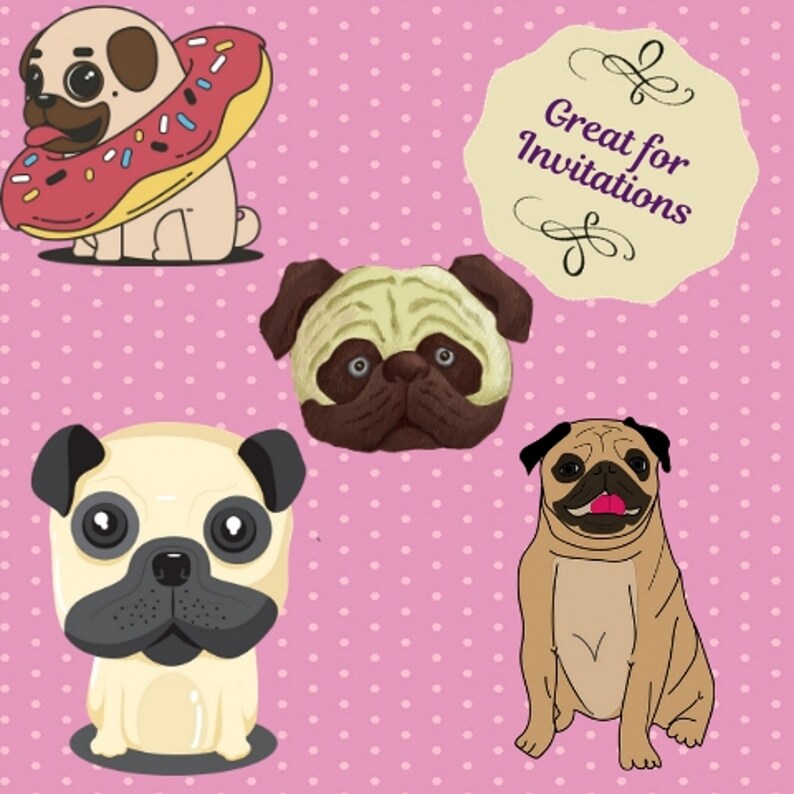 16 Cute Pug Puppy Clipart Set for Personal & Commercial Use. Pugs Clip ...