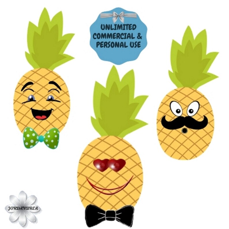 12 Cute Pineapples PNG Image Clipart Set With UNLIMITED Personal ...