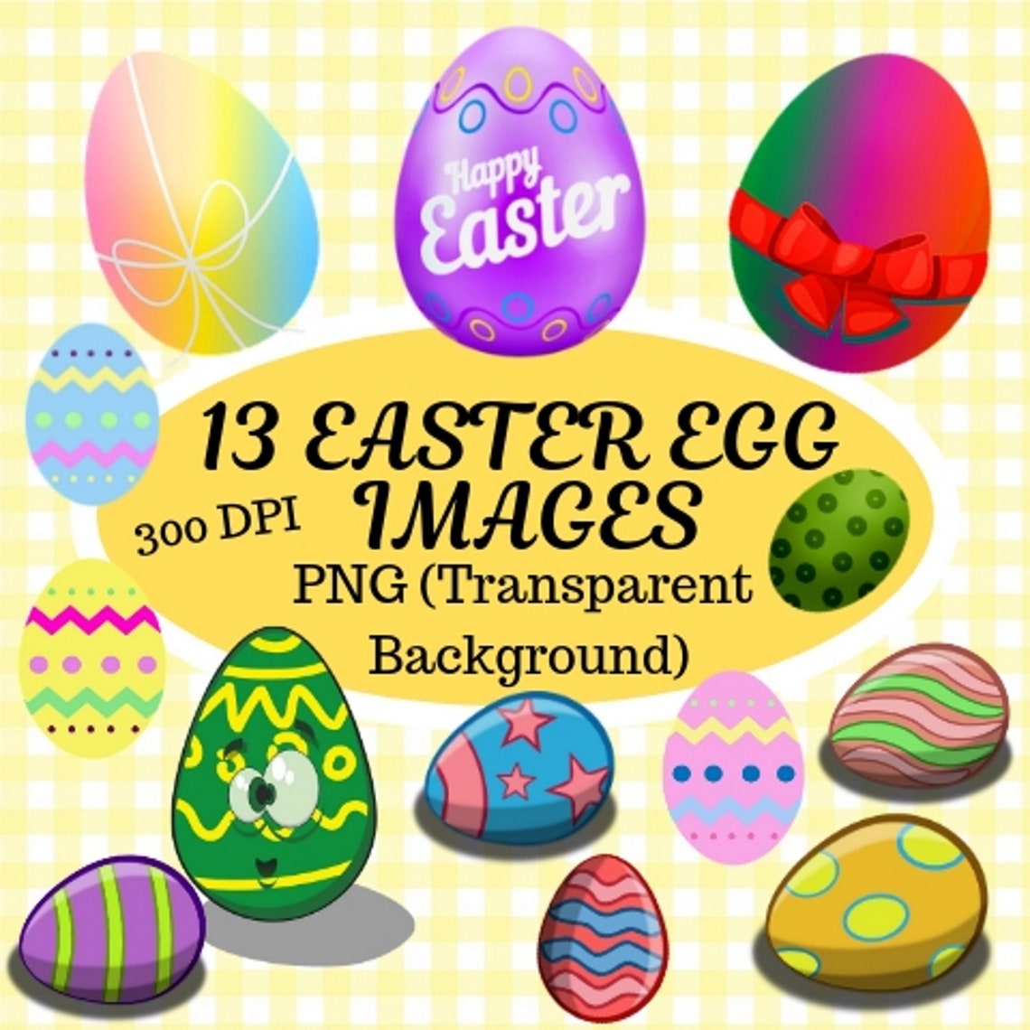 13 Easter Egg Graphic Clipart Set for Personal & Commercial Use. PNG ...