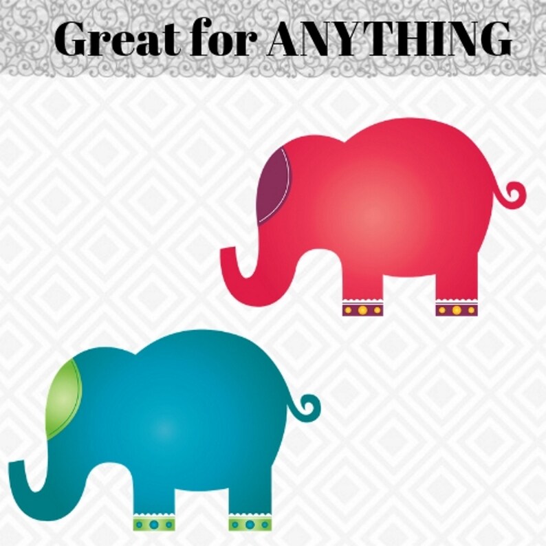 17 Cute Elephant Clipart Set for Personal & Commercial Use. Colorful ...