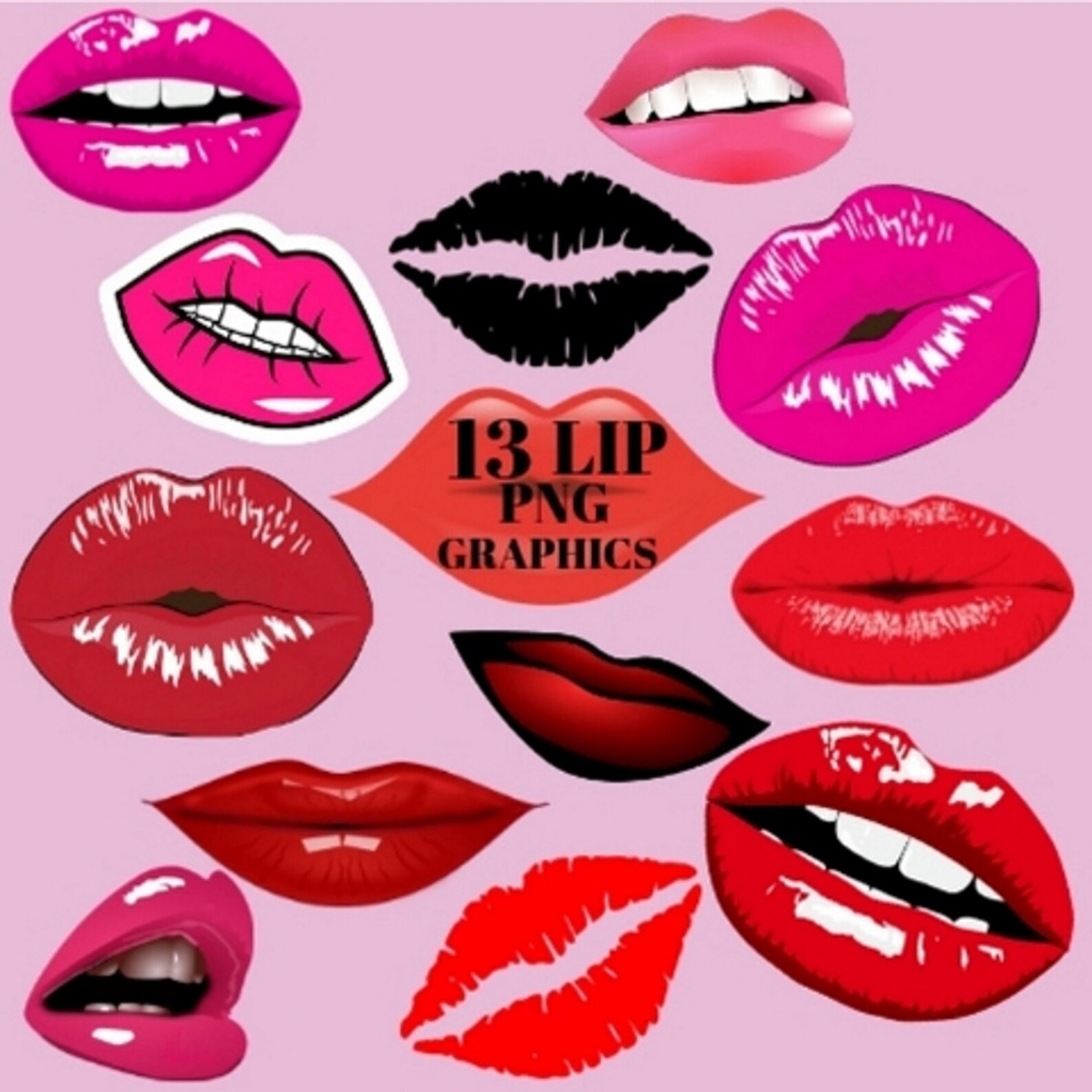 22 Cute Colorful Kiss Lips Clipart Set for UNLIMITED Personal ...