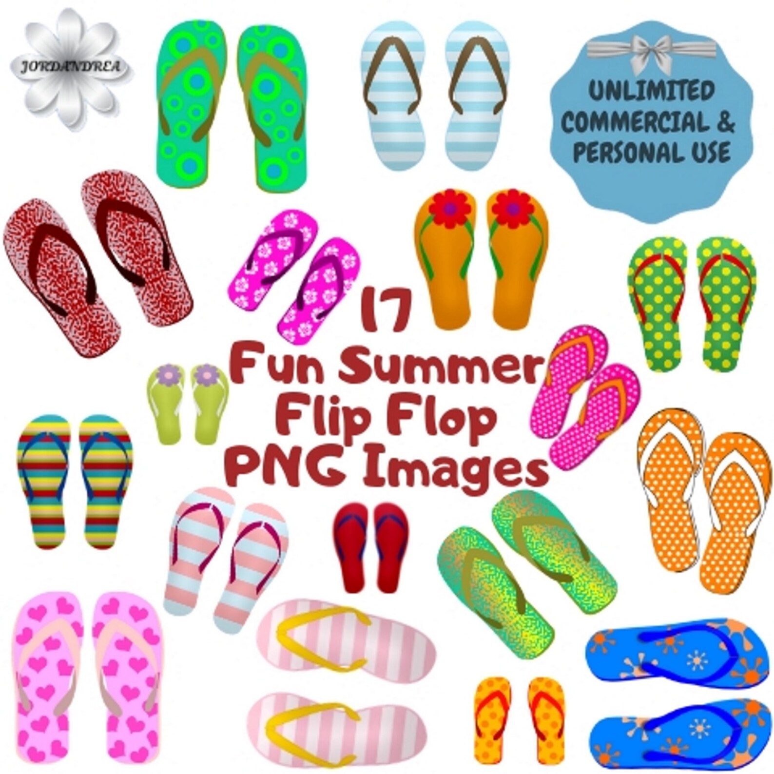 17 Fun Summer Flip Flop PNG Image Clipart Set With UNLIMITED Personal ...