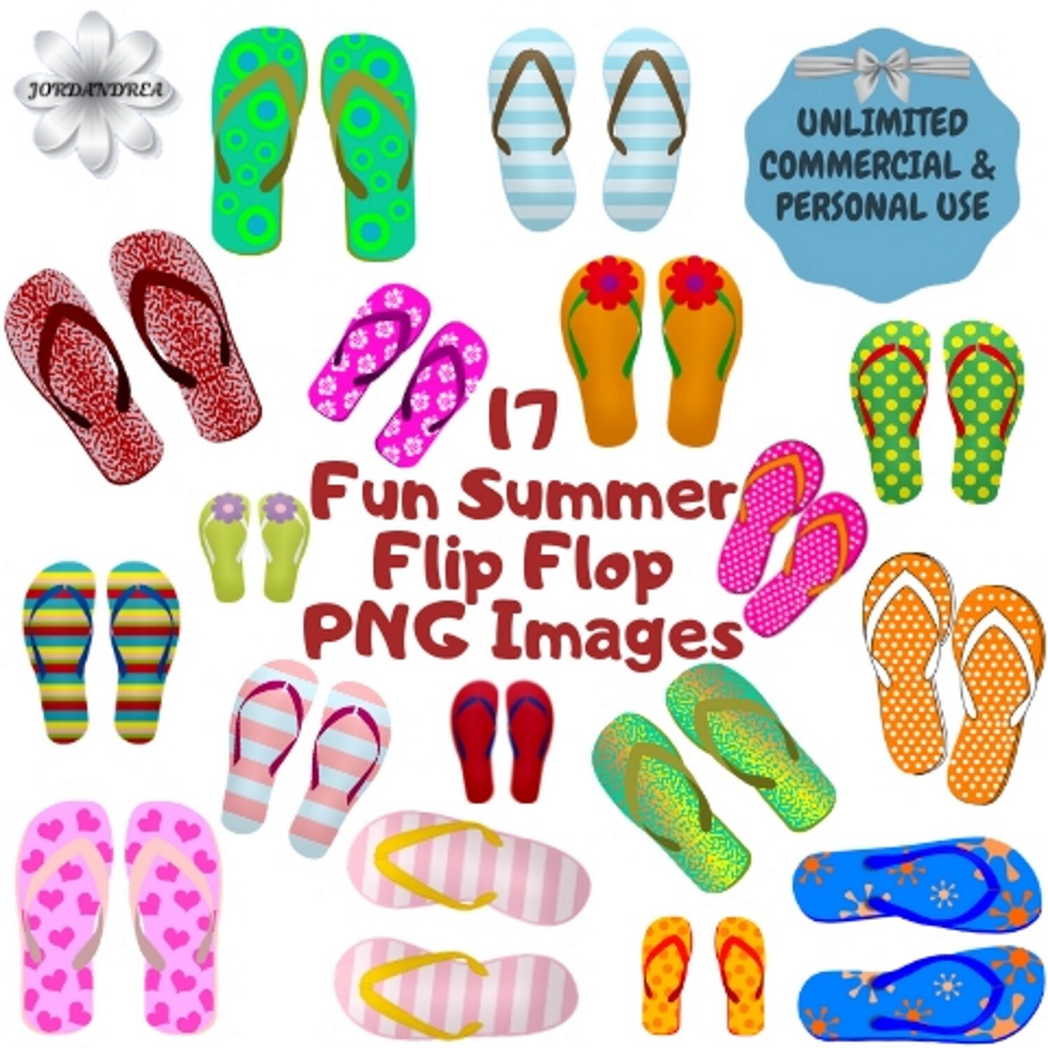 17 Fun Summer Flip Flop PNG Image Clipart Set With UNLIMITED Personal ...