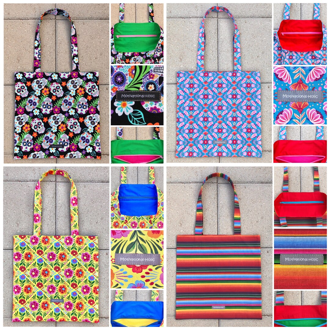 Motivational-holic Tote Bags Dia De Los Muertos, Mexican Flowers Floral ...