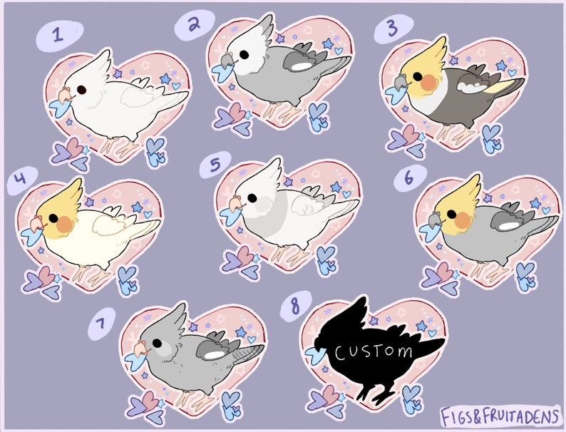 Cockatiel Hearts | 3 X 2.5 Inches | Valentines Day Gift | Matte Sticker ...
