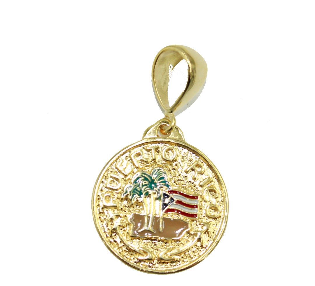 Puerto Rico Flag With Island 18k Gold Plated Pendant With 22 Inch Chain ...