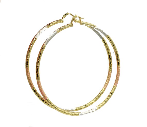 Round 3 Inch Hoops Three Tone 18K Gold Plated Hoops 3 Inch - Etsy