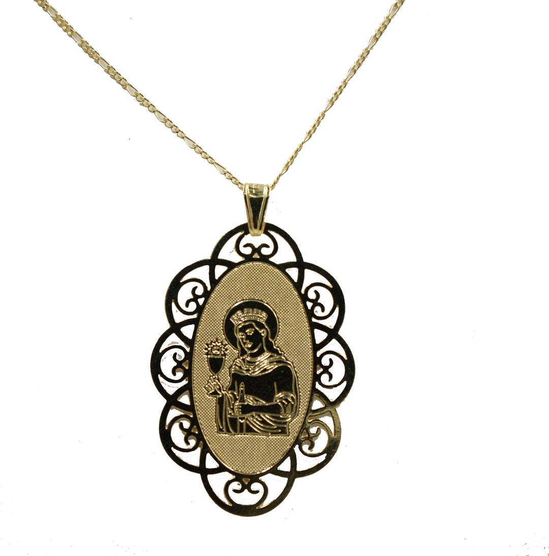 Santa Barbara Medal 18k Gold Plated Pendant With 20 Inch Chain Santa ...