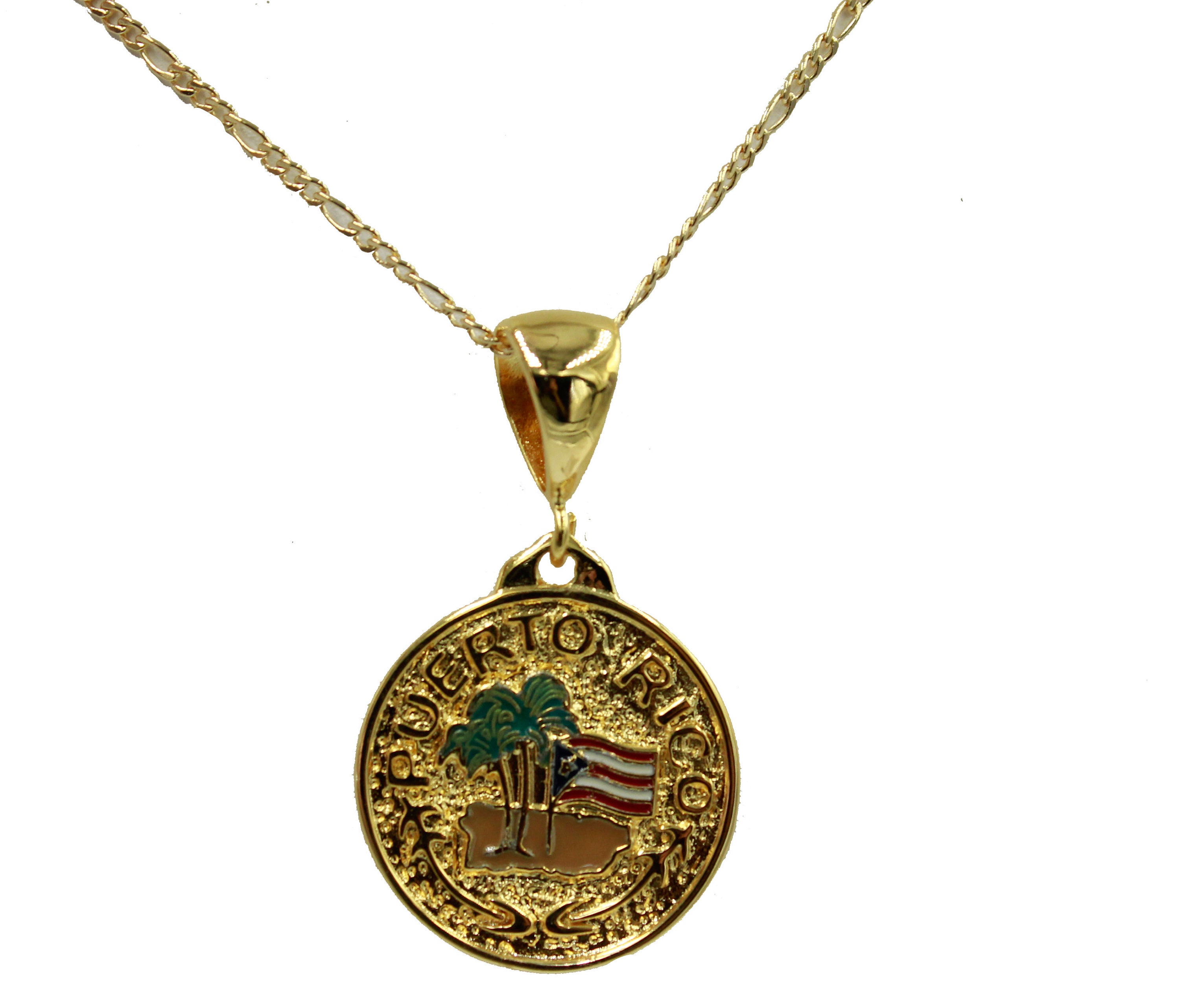 Puerto Rico Flag With Island 18k Gold Plated Pendant With 22 - Etsy