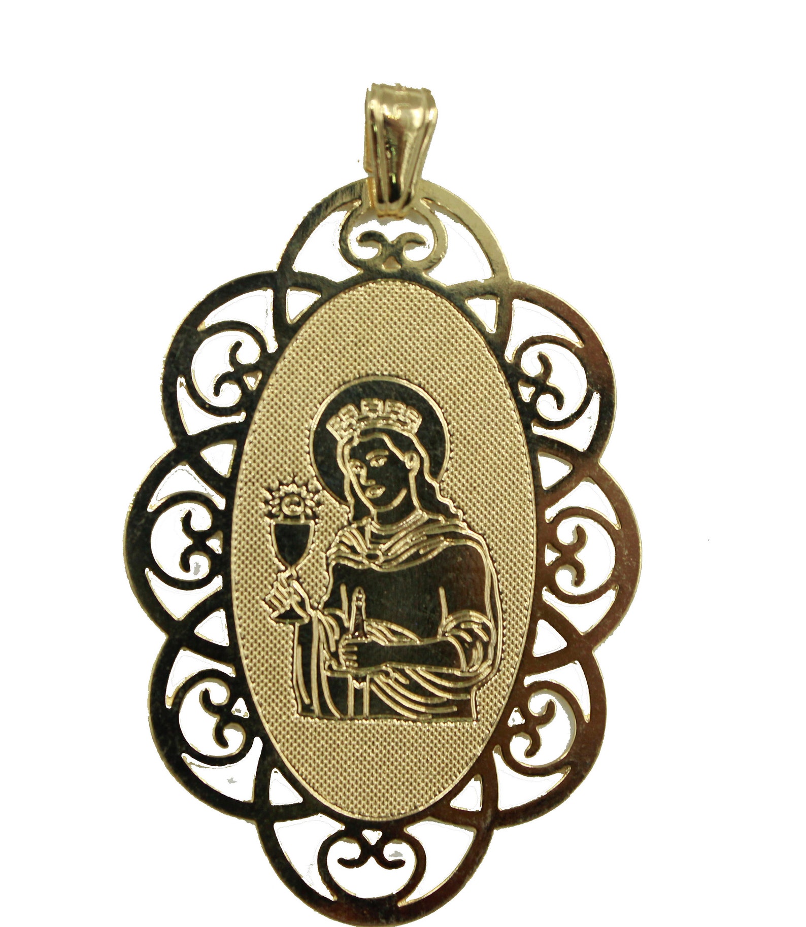 Santa Barbara Medal 18k Gold Plated Pendant With 20 Inch Chain | Etsy