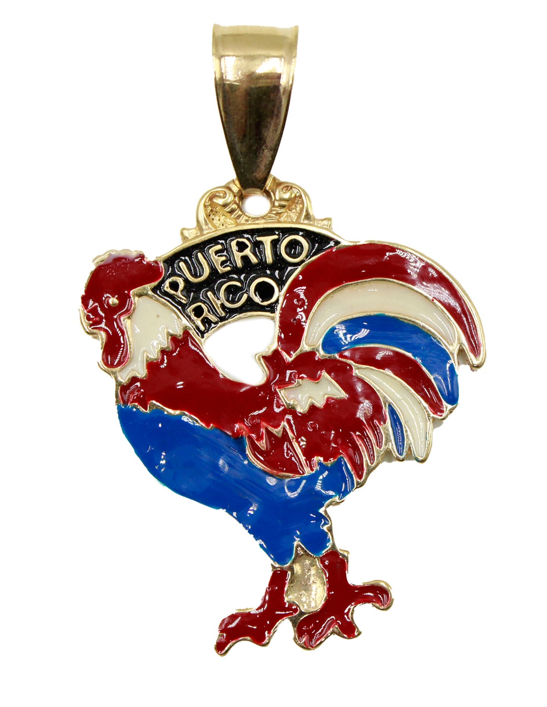 Puerto Rico Rooster Flag 18K Gold Plated Pendant With 24 Inch Chain - Etsy
