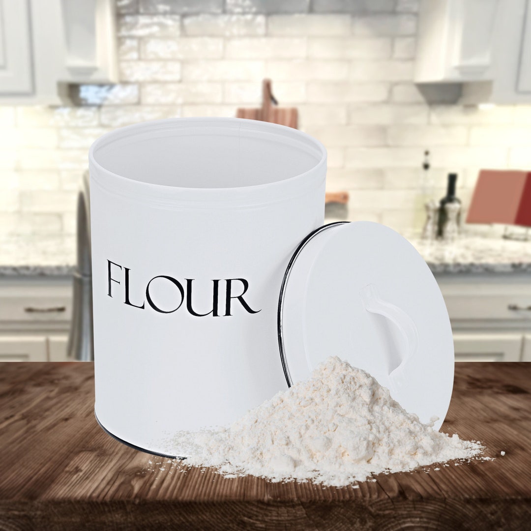 Flour Canister White Tin W Airtight Lid, Large Flour Containers, Food ...