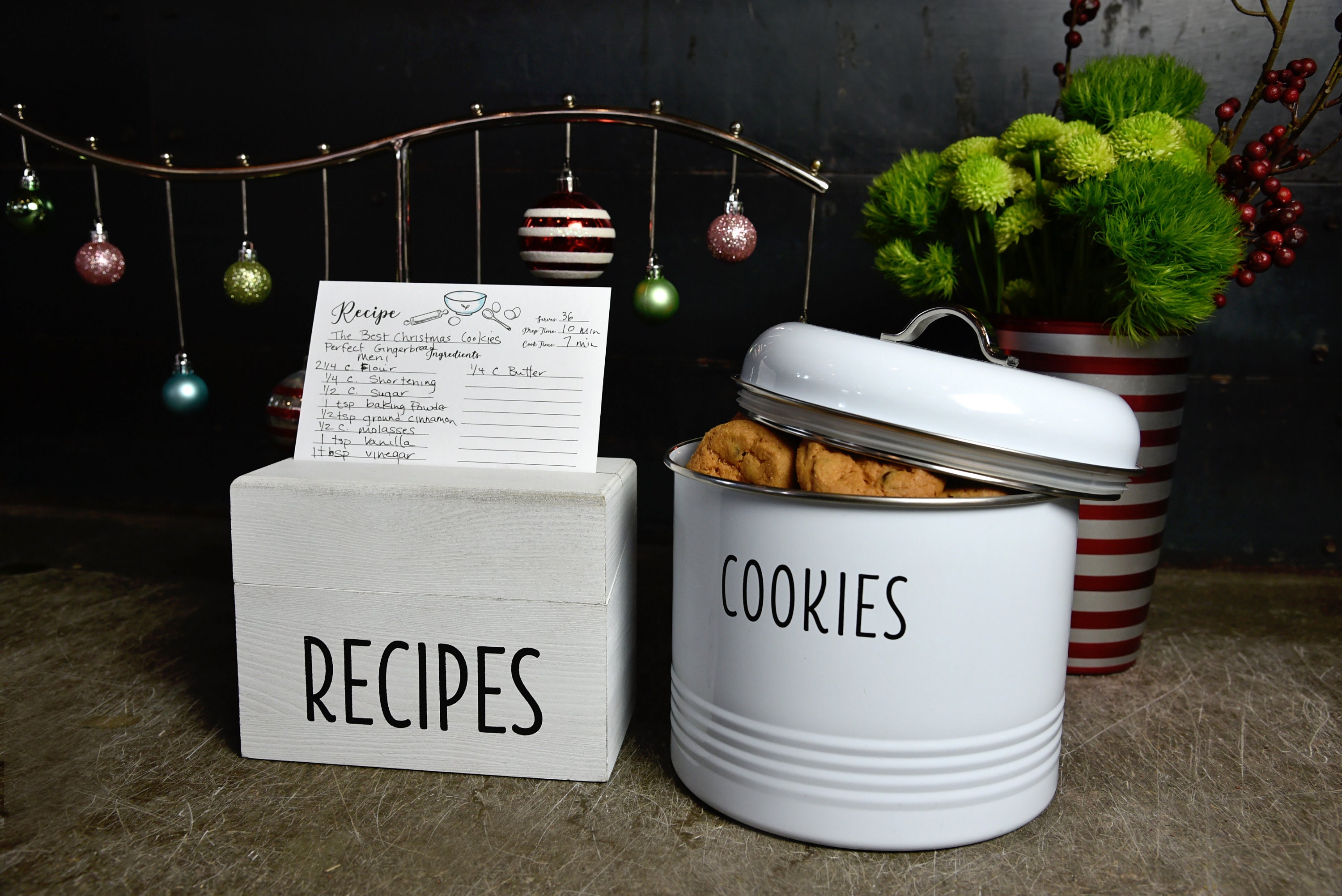 White Metal Cookie Jar With Lid & Cookie Cutters Set Vintage - Etsy