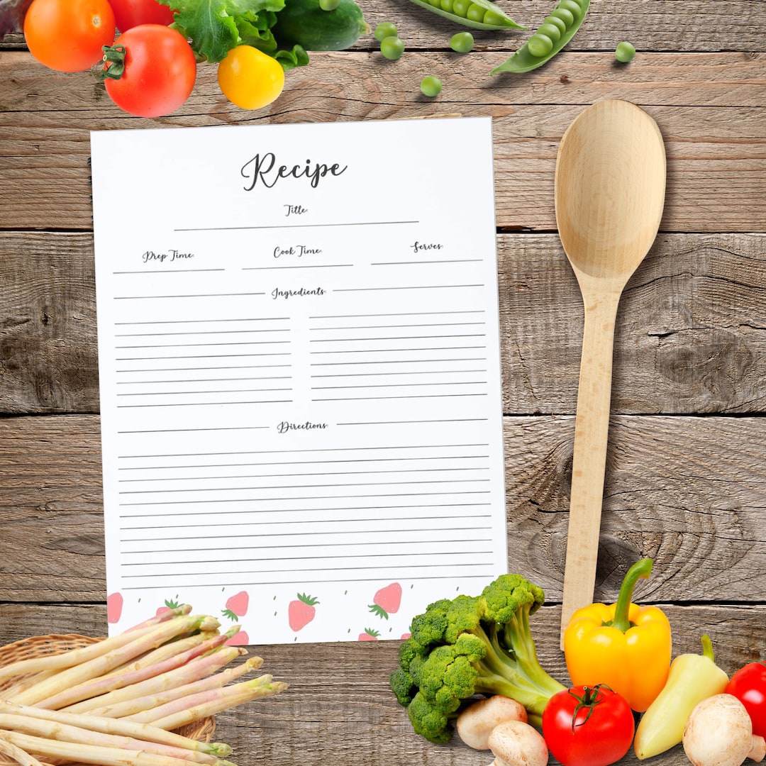 8.5x11 Strawberry Recipe Paper for 8.5 X 11 Recipe Binders 50 Sheets ...